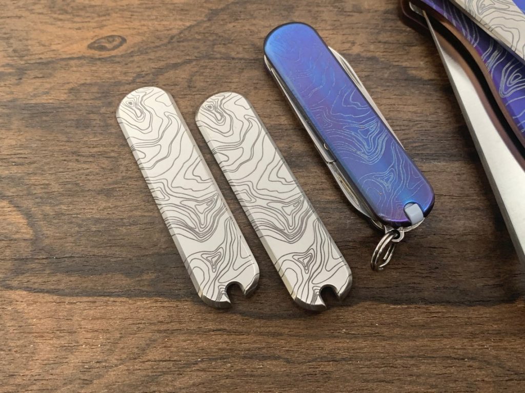 Engraved 58mm Titanium Swiss Army Knife Scales - Bosetitanium